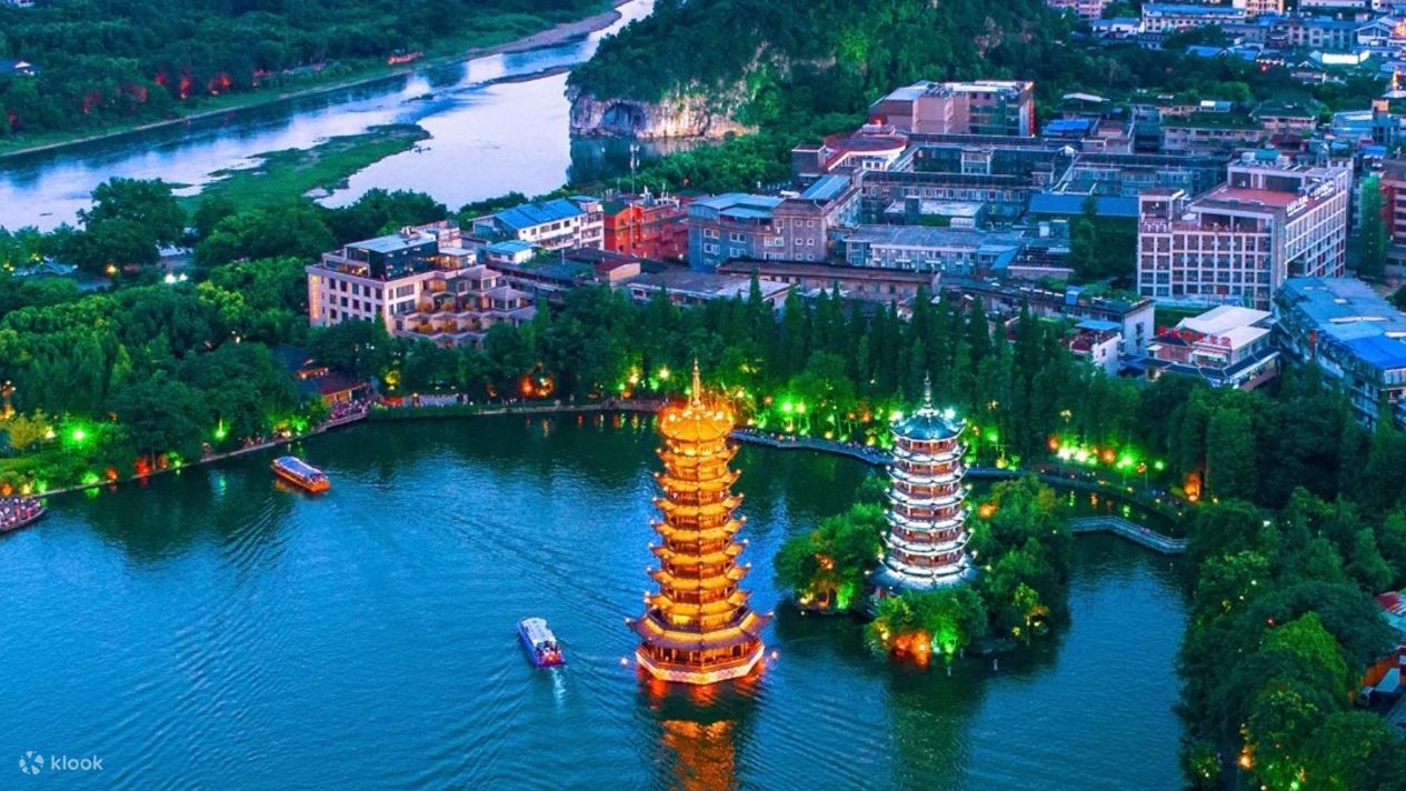 Guilin Sun and Moon Twin Pagodas + Seven Star Caves + Rongshan Lake ...