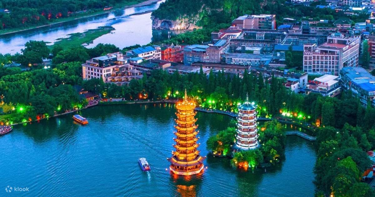 Guilin Sun and Moon Twin Pagodas + Seven Star Caves + Rongshan Lake ...