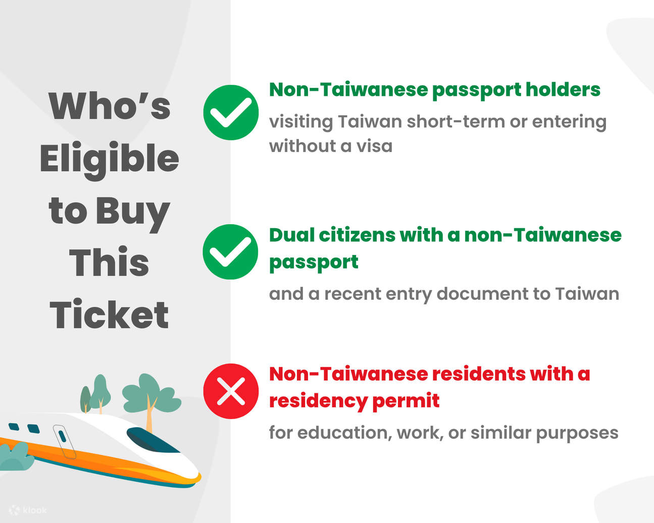 Taiwan High Speed Rail Ticket for non-Taiwanese - Klook