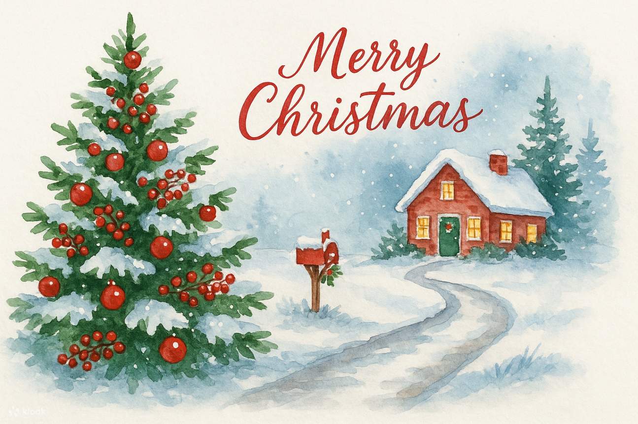 Verrukkelijke Kerst - Aquarel Kunstkaart Schilderij - Klook Verenigde ...