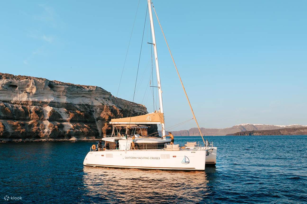 Santorini Sunset Catamaran Cruise: Swim Stops, Dinner and Drinks ...