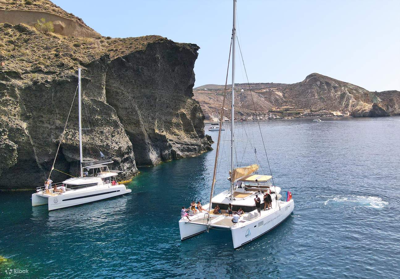 Santorini Sunset Catamaran Cruise: Swim Stops, Dinner and Drinks ...