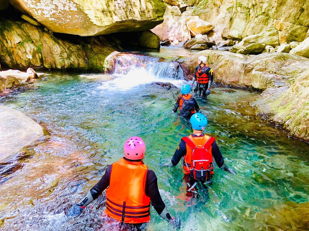 River Tracing and Rock Diving Experience at Jinyue Waterfall in Yilan ...